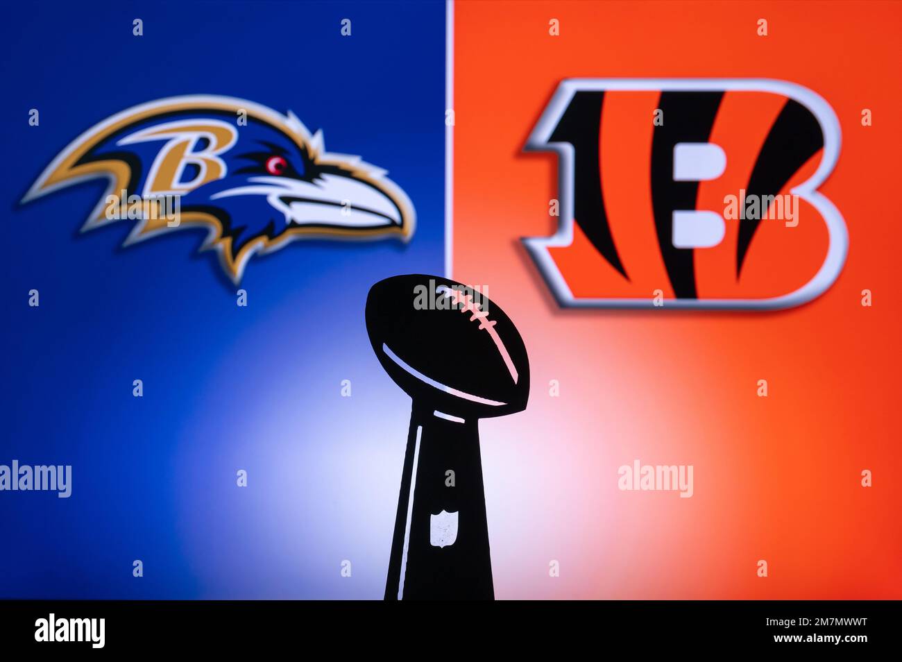 CINCINNATI, USA, JANUARY 10, 2023: Baltimore Ravens vs. Cincinnati Bengals. NFL Wild Card Round ...