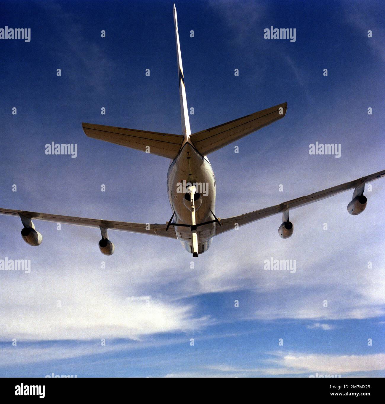 An air-to-air rear view of a KC-135A Stratotanker aircraft with the ...