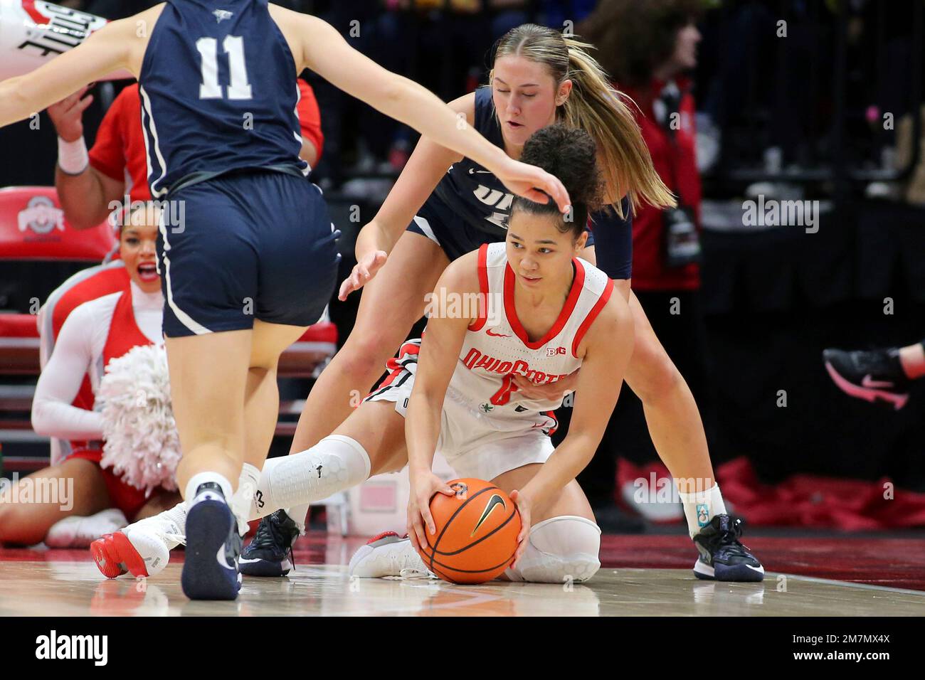 Ohio State guard Madison Greene (0) steals the ball from New Hampshire ...