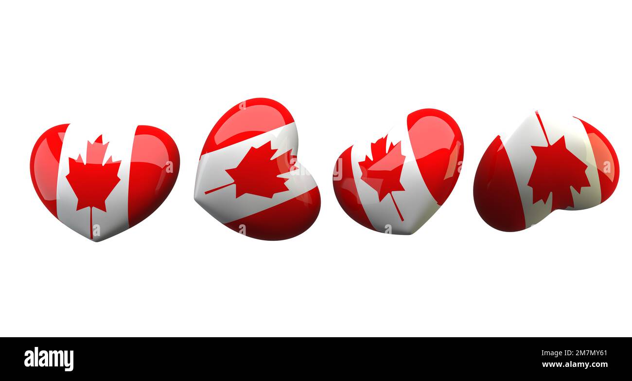 I love Canada, collection heart with Canada flag, romantic image on white background, 3D work ...