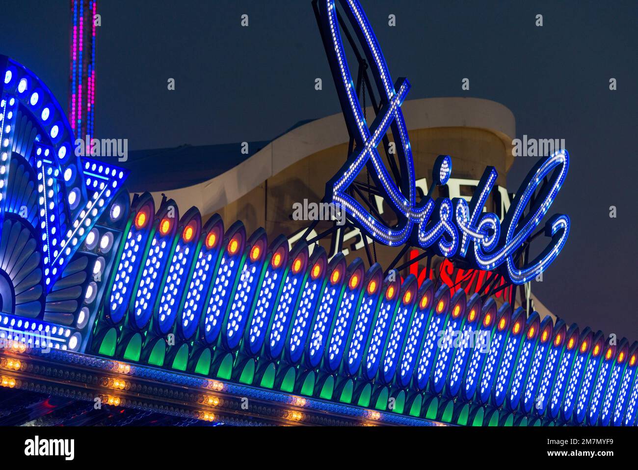colorful lights at the Oktoberfest, Wiesn, Munich, Bavaria, folk ...