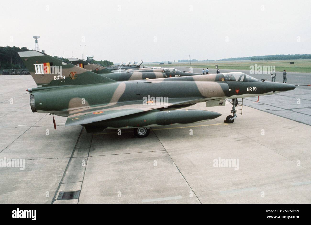 A right side view of a Belgian Mirage aircraft parked on the flight ...