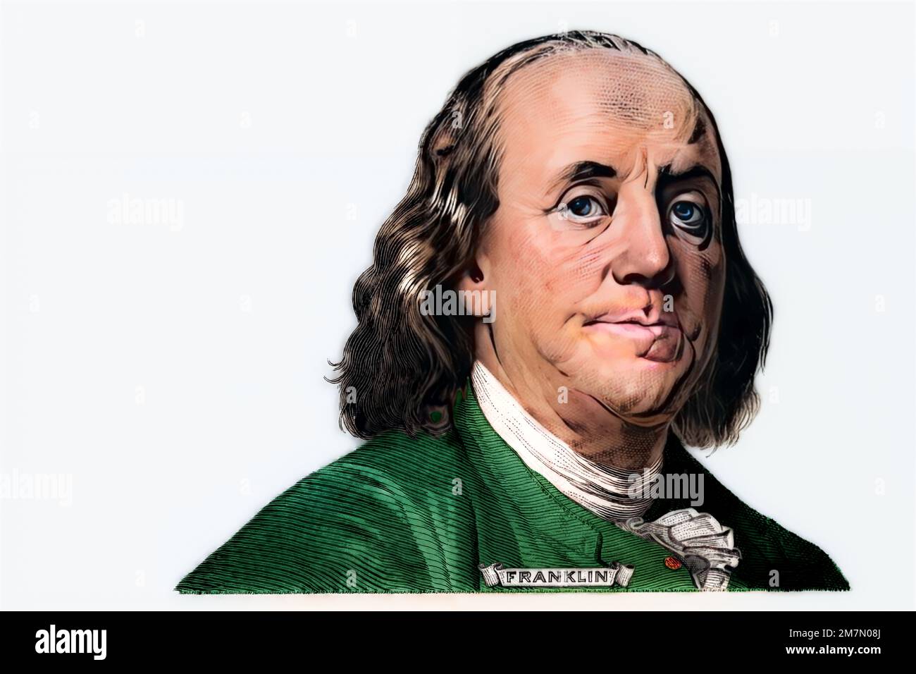 Benjamin Franklin cut on new 100 dollars banknote isolated on white ...