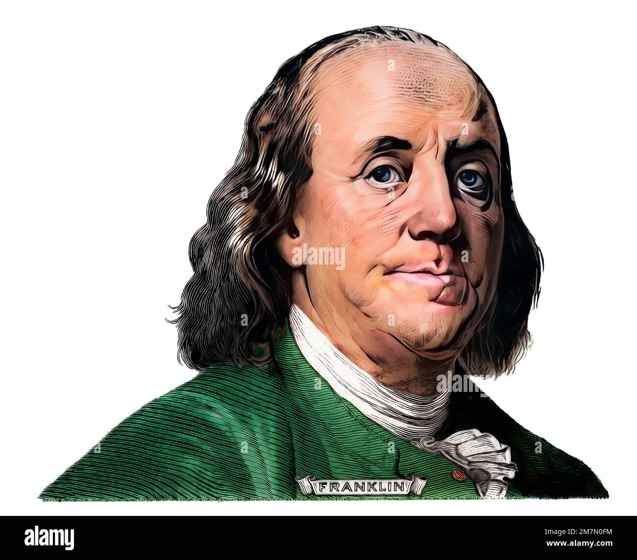 Benjamin Franklin cut on new 100 dollars banknote isolated on white ...