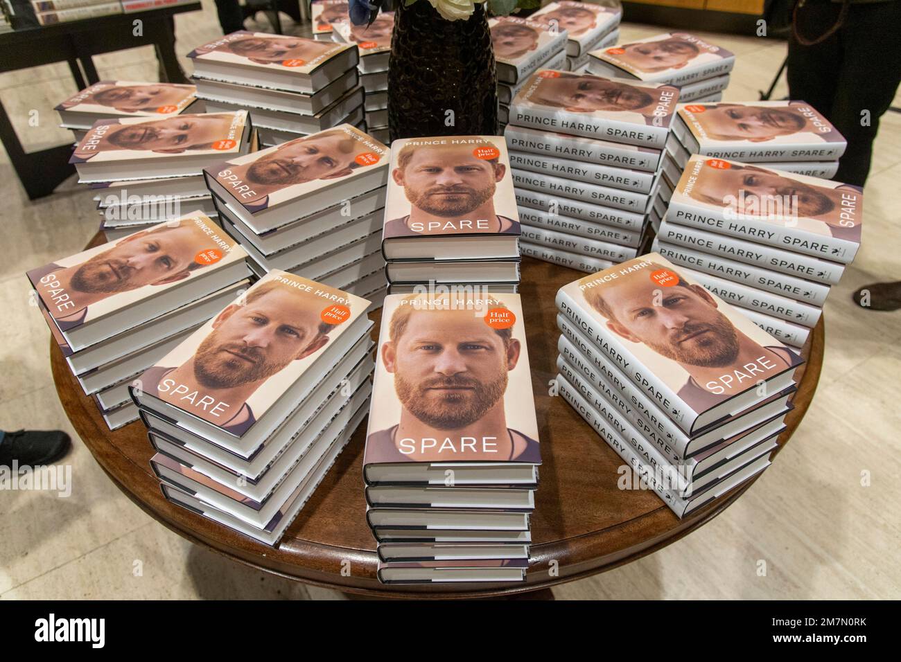 10 January 2023. London, UK. Copies of the Prince Harry autobiography ...