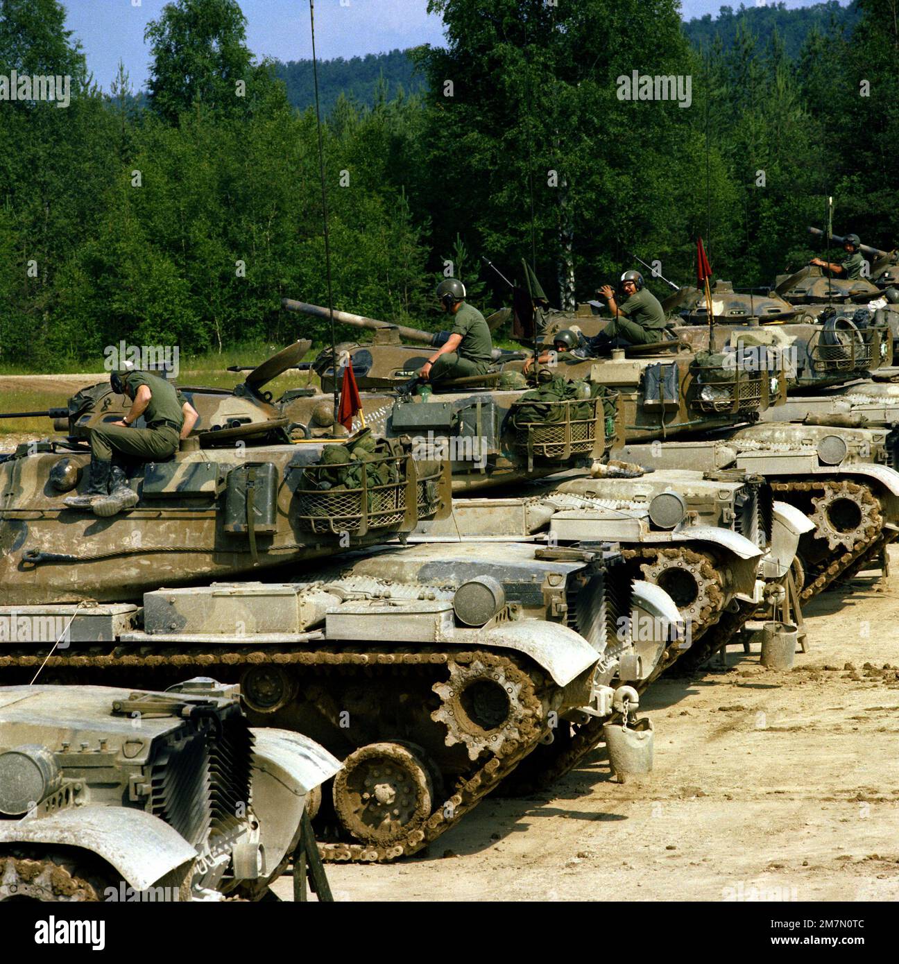 M-60 tanks, operated by members of the 157th Armor Division, are parked ...
