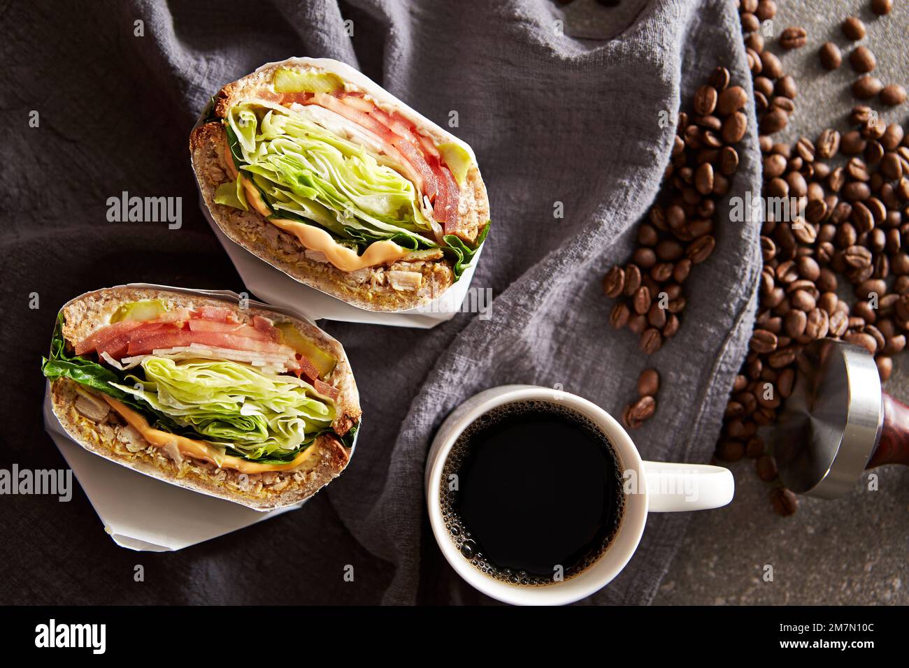 Variety of sandwiches and coffee Stock Photo - Alamy