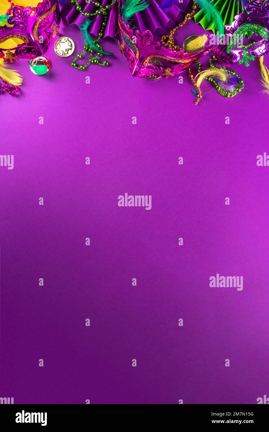 Mardi Gras colorful holiday greeting card background with festival ...