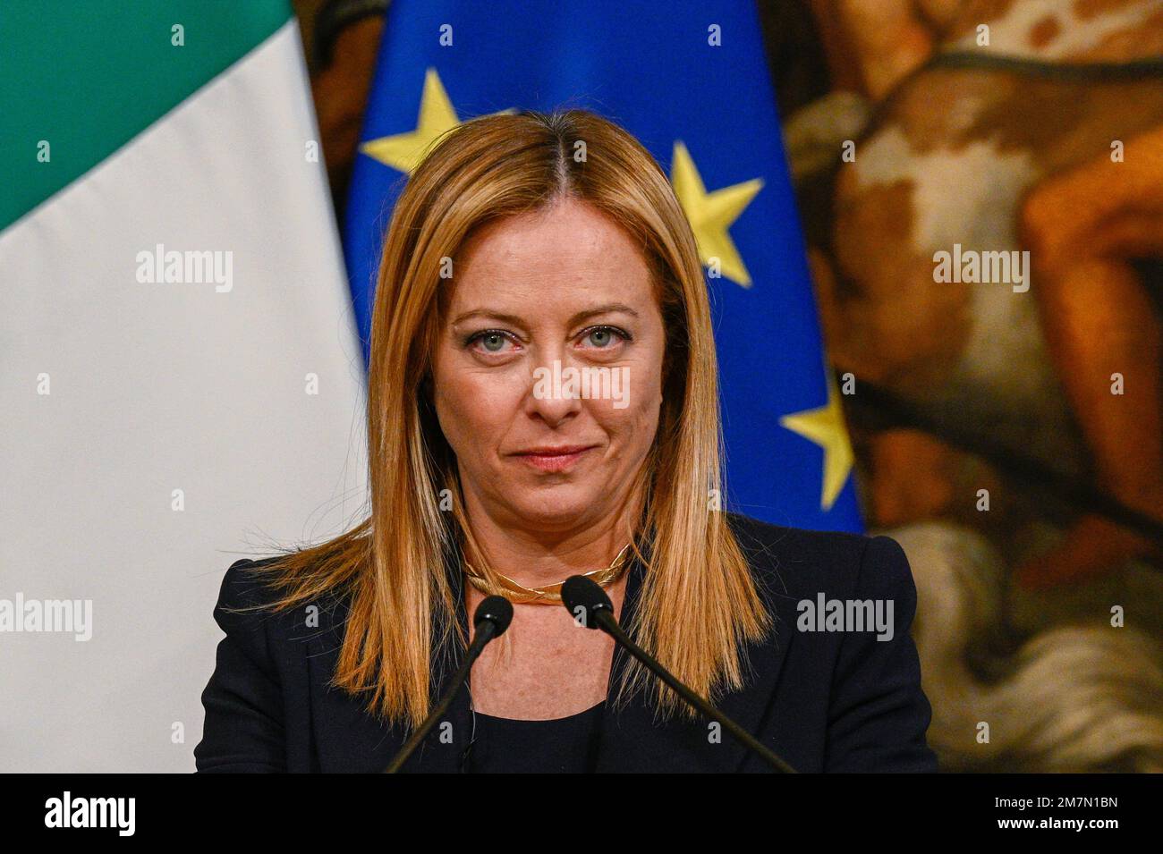 Rome, Italy, 10/01/2023, Italian Prime Minister Giorgia Melonimeets the ...
