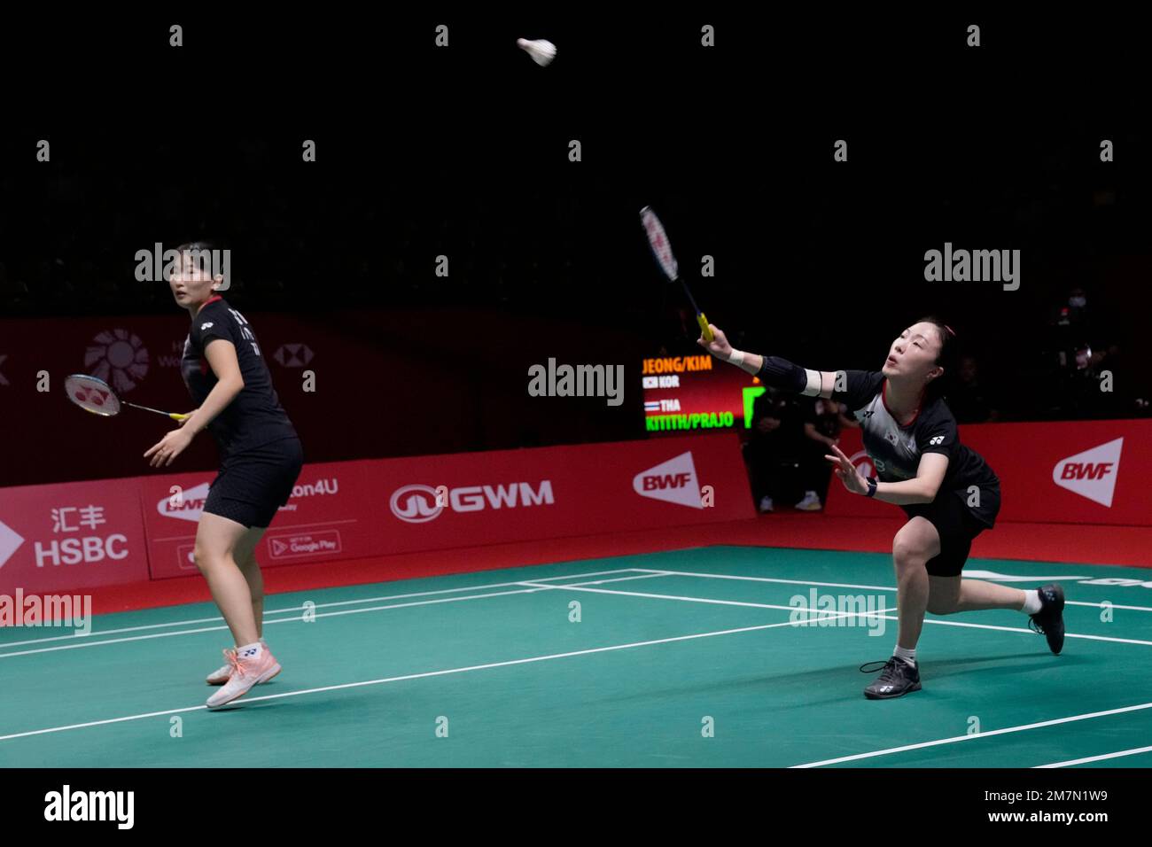 South Korea's Kim Hye-jeong, right, and Jeong Na-eun compete against ...