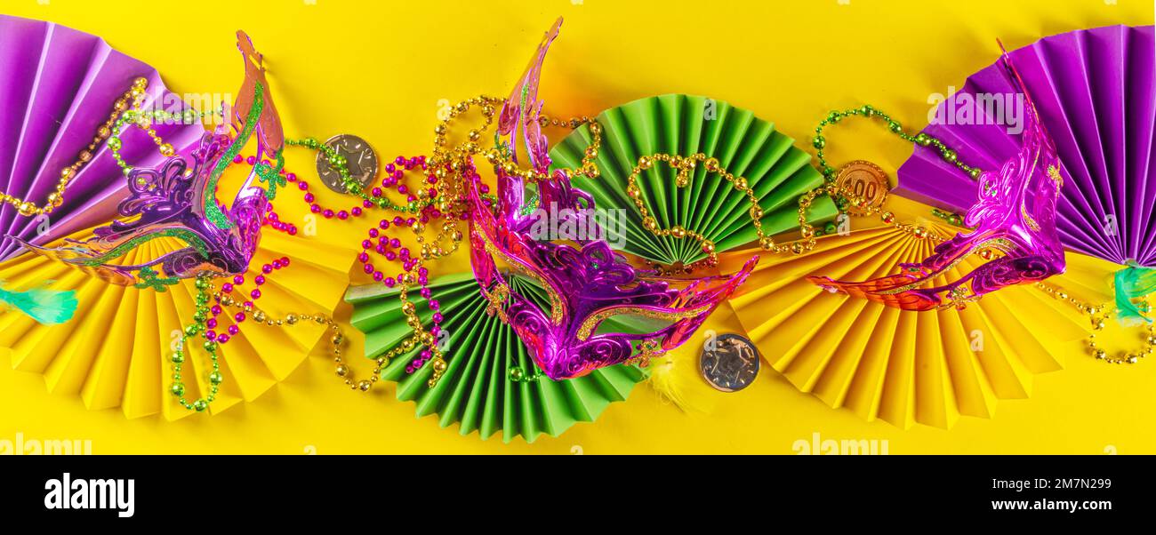 Mardi Gras colorful holiday greeting card background with festival ...