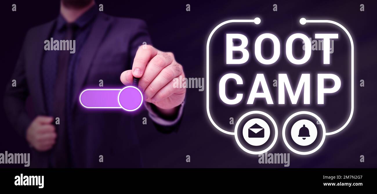 Conceptual caption Boot Camp. Concept meaning Military training camp ...