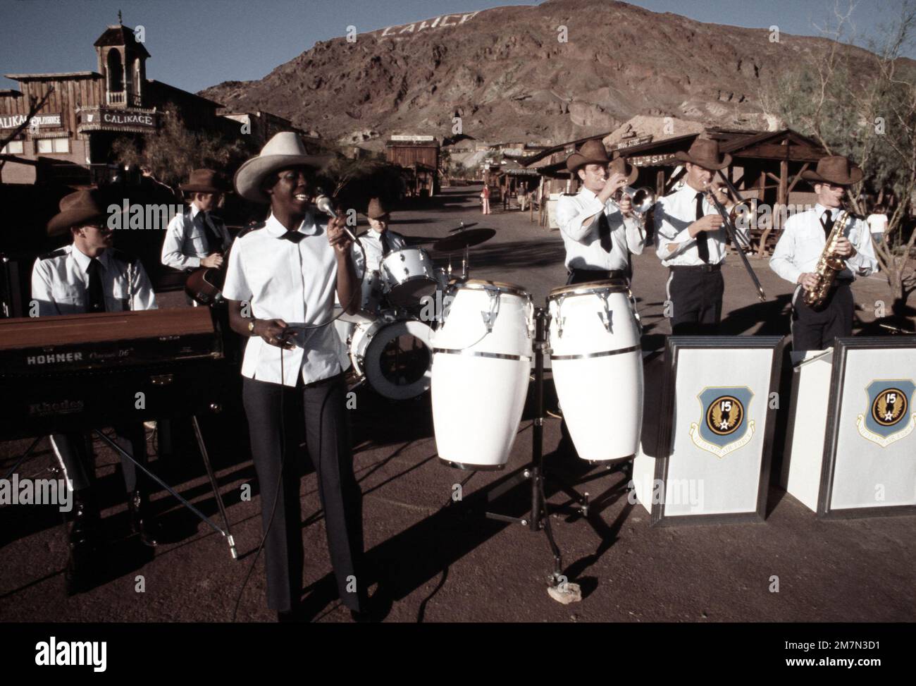 Members of the 15th Air Force Rock Band "Freeflight" pose for publicity ...