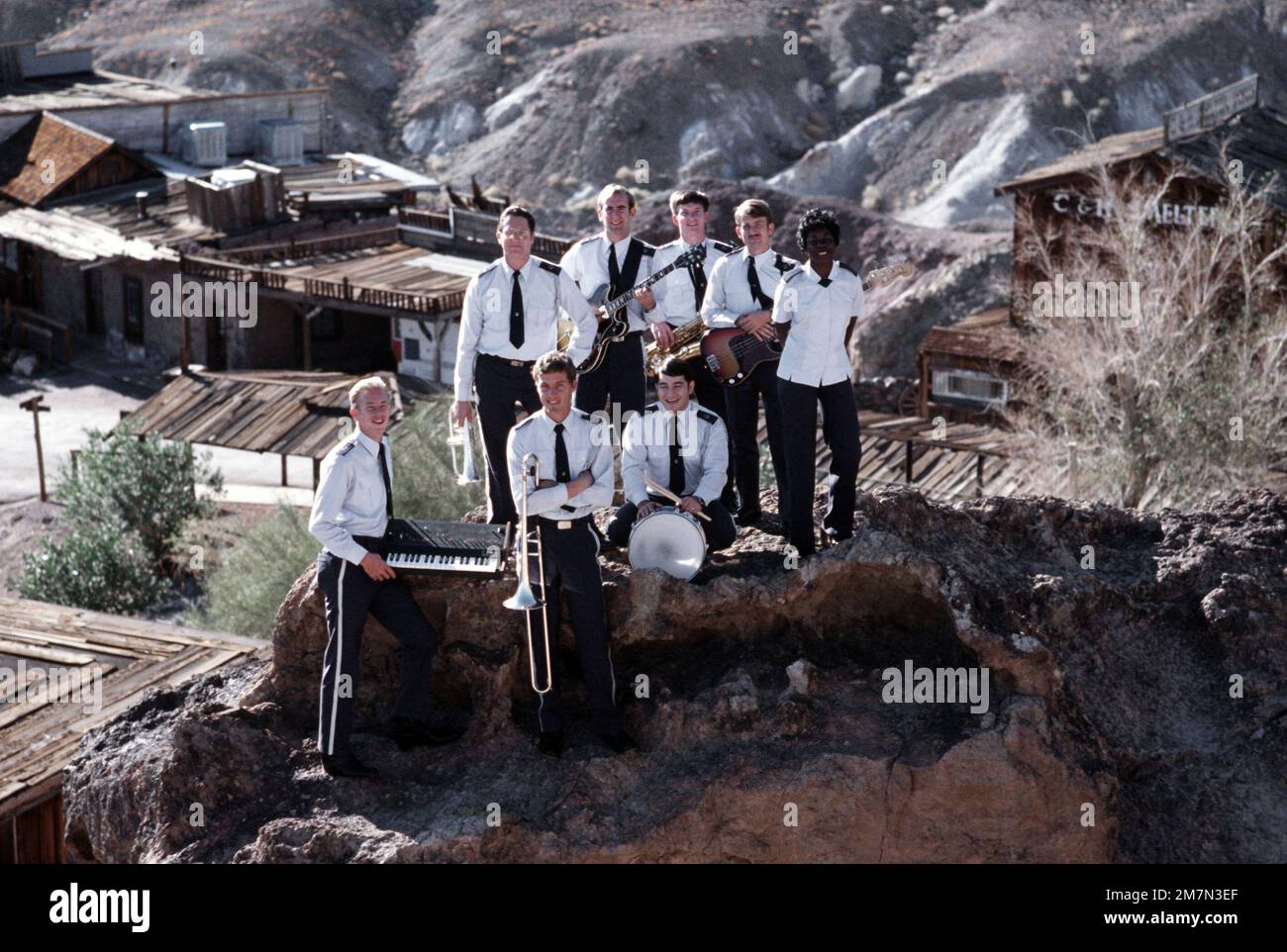 Members of the 15th Air Force Rock Band "Freeflight" pose for publicity ...