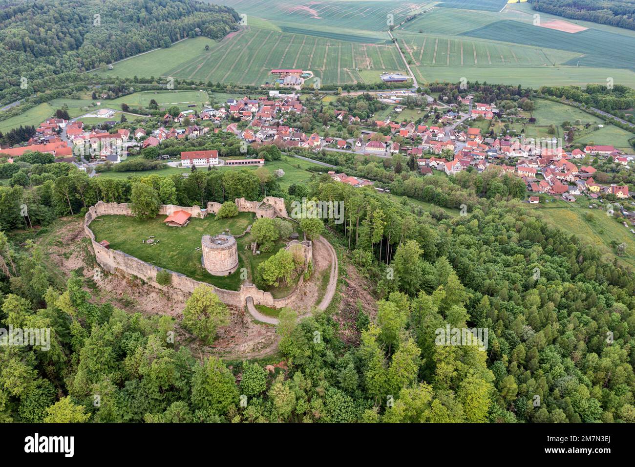 Germany, Thuringia, Meiningen, Henneberg, Henneburg castle ruin ...
