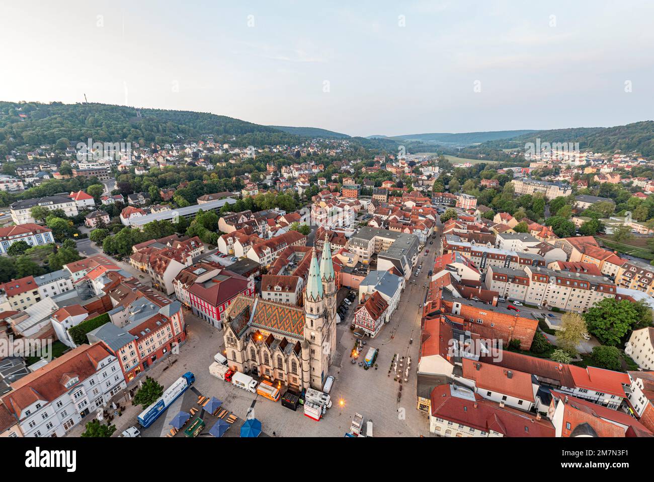 Germany, Thuringia, Meiningen, houses, streets, church, Our Lady ...