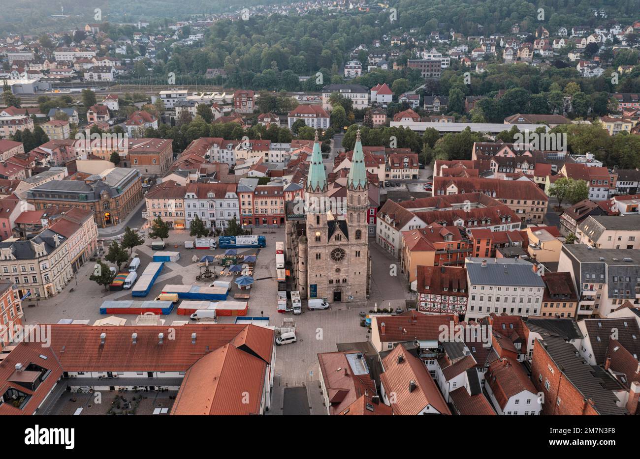 Germany, Thuringia, Meiningen, church, Our Lady, city, houses, streets ...