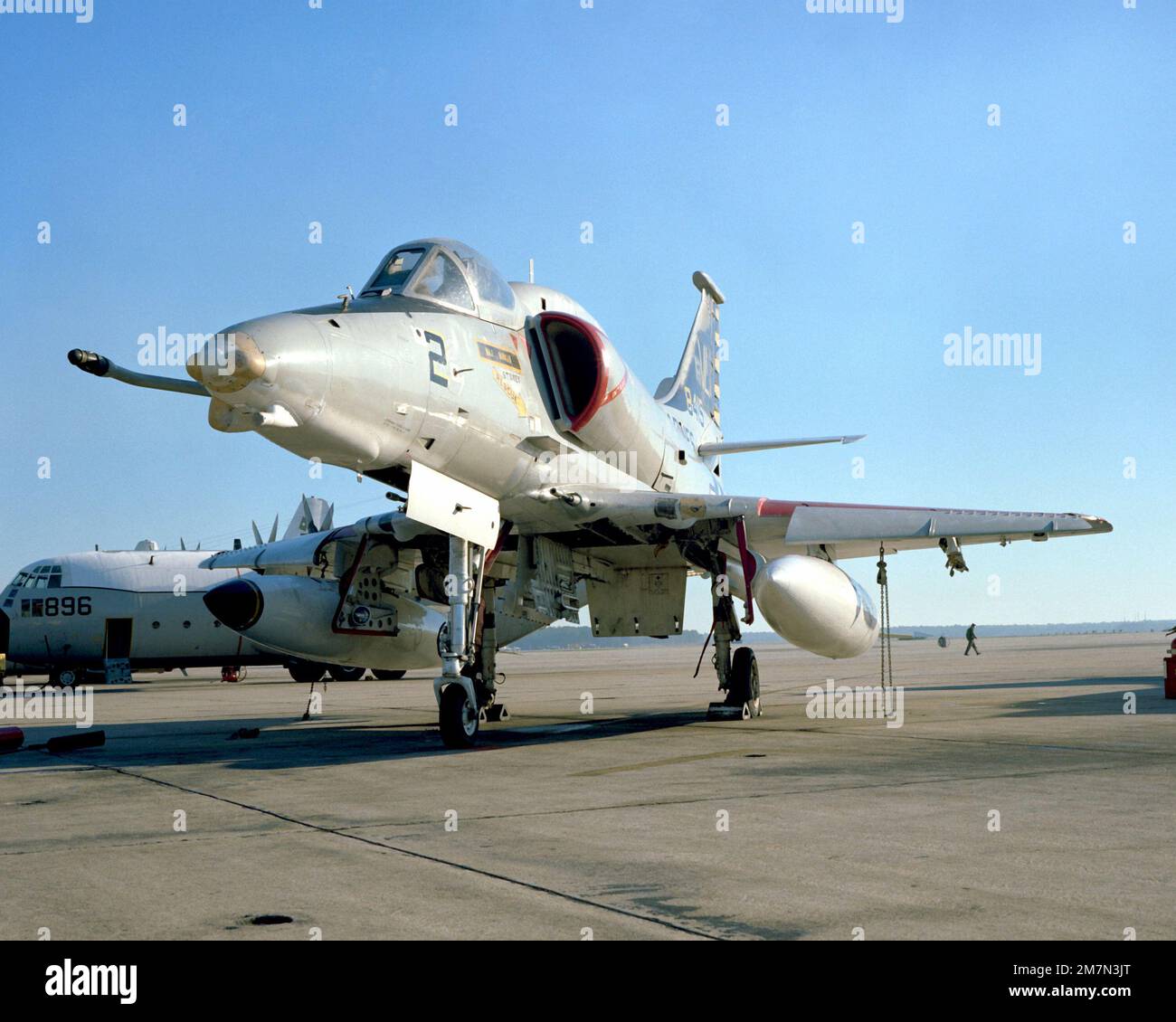 Left side view of a Marine A-4M Skyhawk aircraft sitting on the flight ...