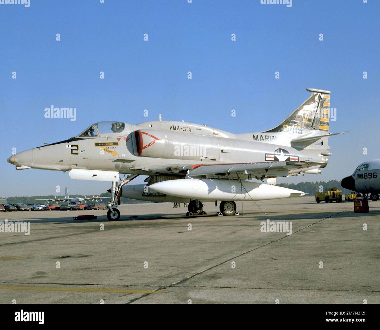 Left side view of a Marine A-4M Skyhawk aircraft sitting on the flight ...