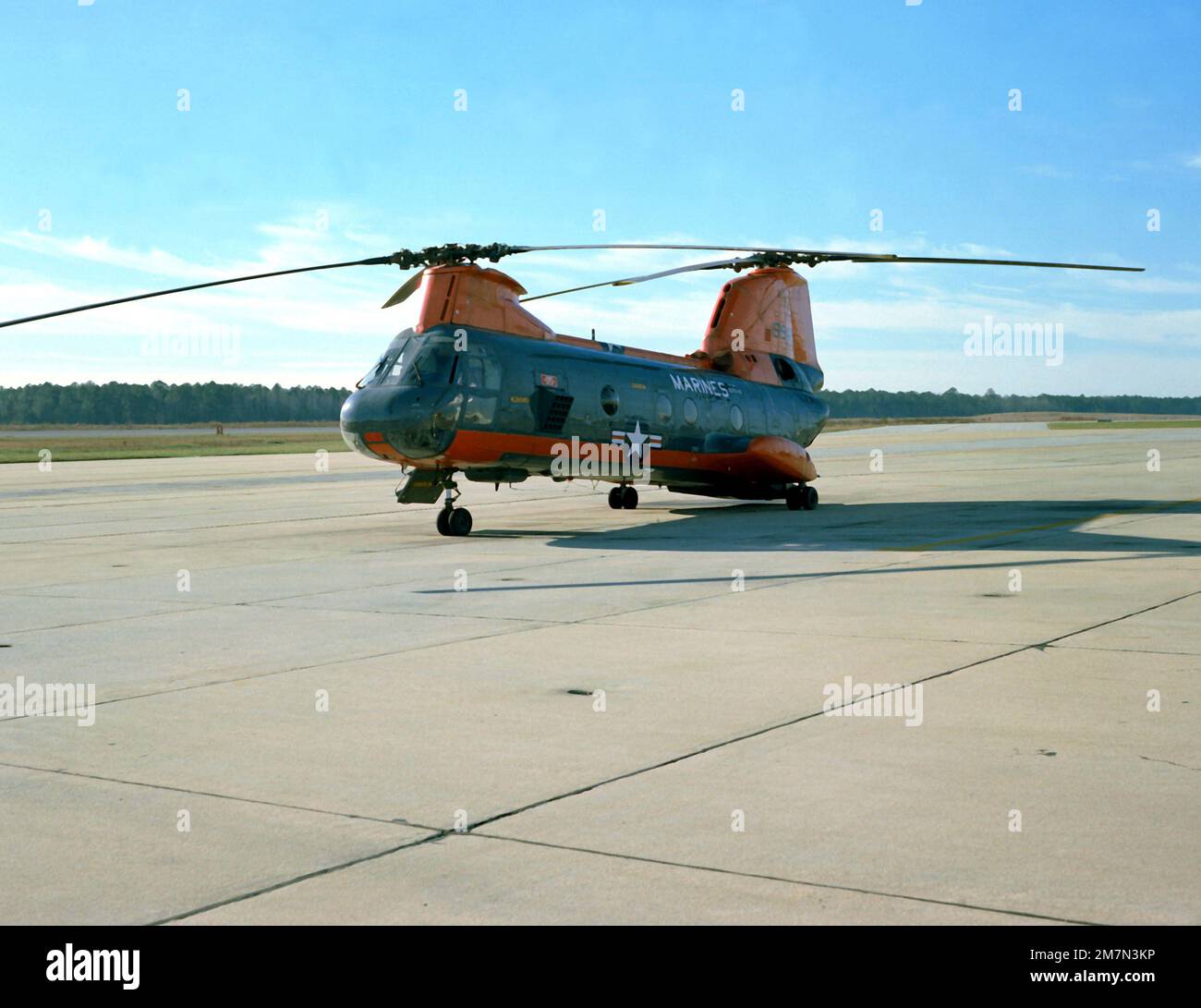 Left front view of a Marine HH-46 Sea Knight helicopter sitting on the ...