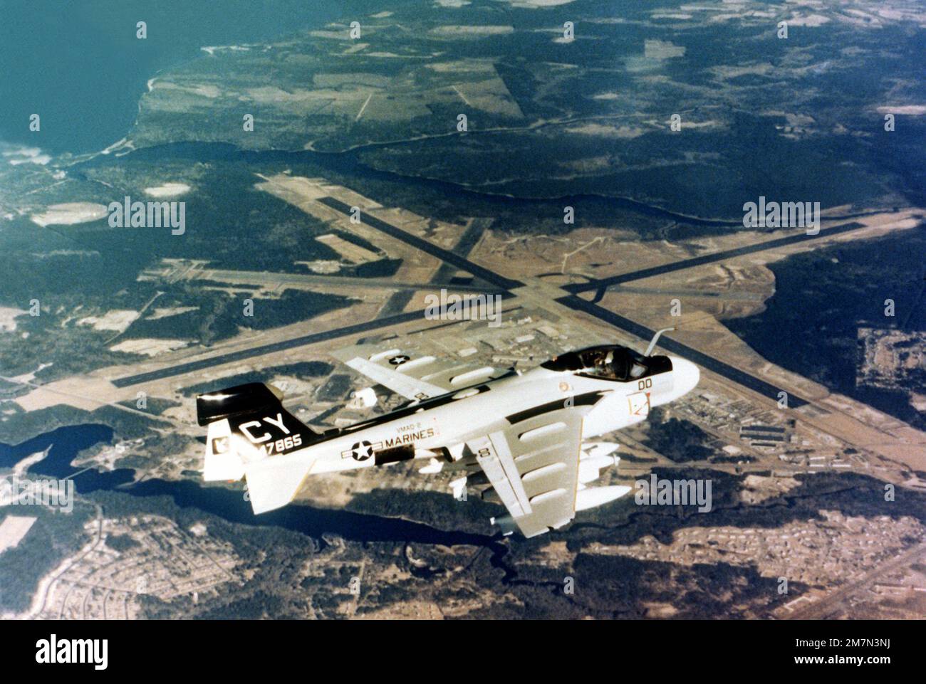 An air-to-air right side view of a Marine EA-6A Intruder aircraft ...