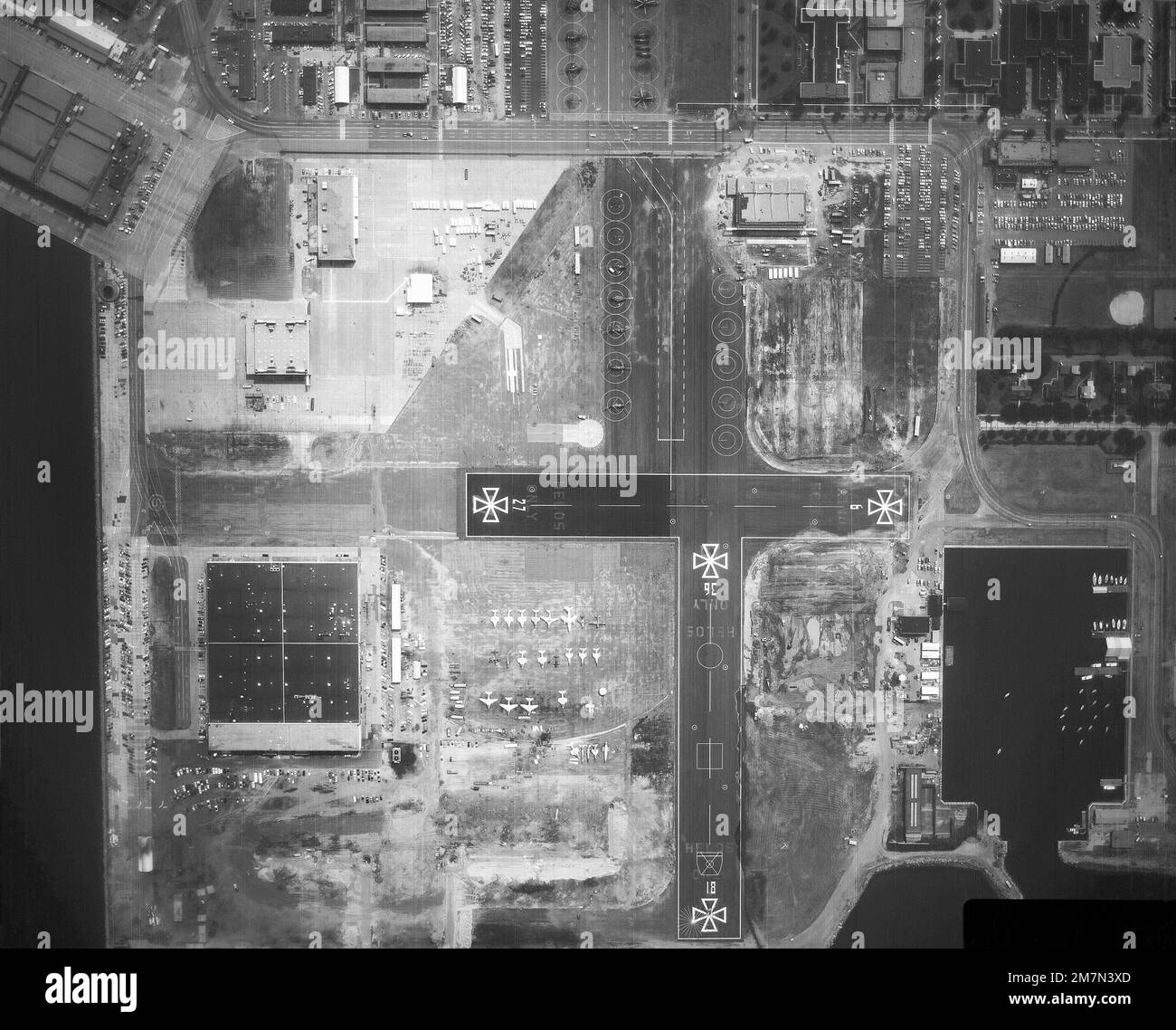 An aerial view of the old helicopter port located at the Norfork Naval ...
