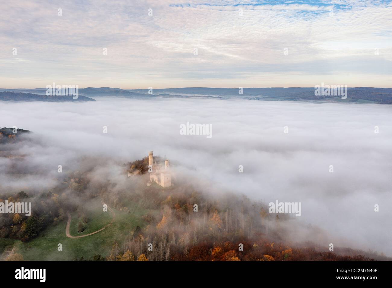 Germany, Thuringia, Gerstungen, Lauchröden, Brandenburg castle ruin and ...