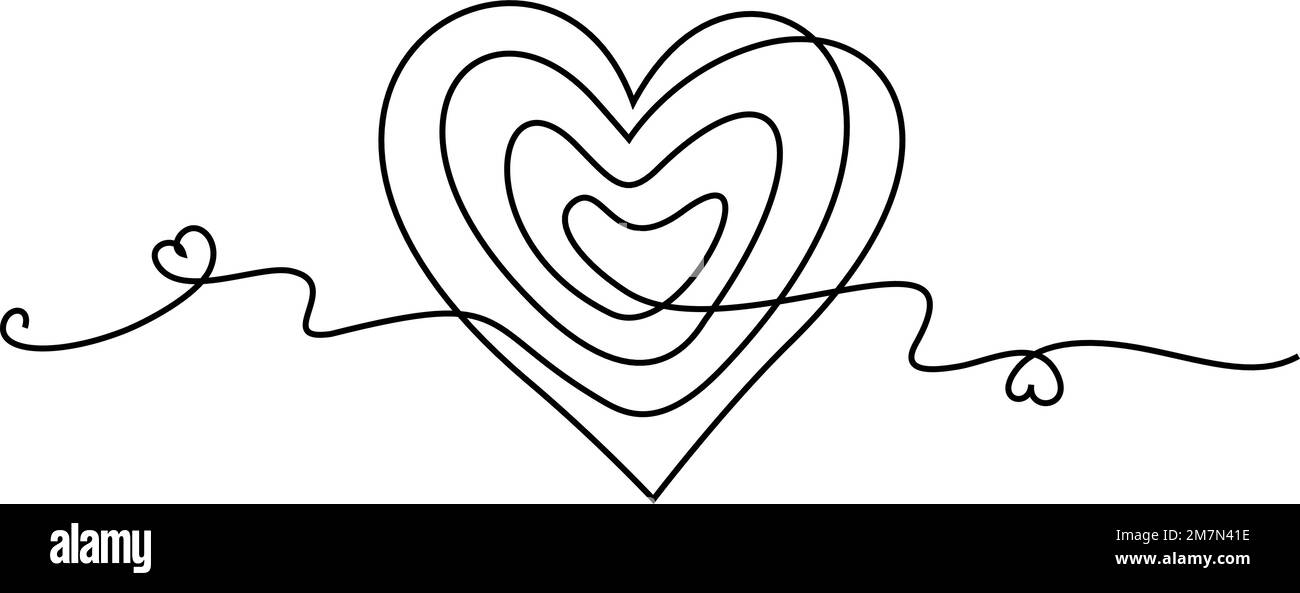 Valentines Day Card Heart Scribble Drawing Continuous One Line