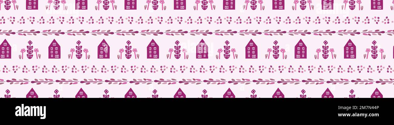Viva magenta house border. Vector color of the year cottage washi tape ...