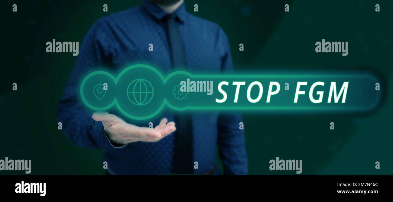 Hand writing sign Stop Fgm. Concept meaning Put an end on female ...