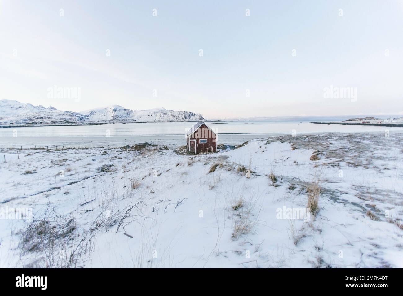Lonely hut on the beach, Norway, winter landscape by the sea Stock Photo - Alamy