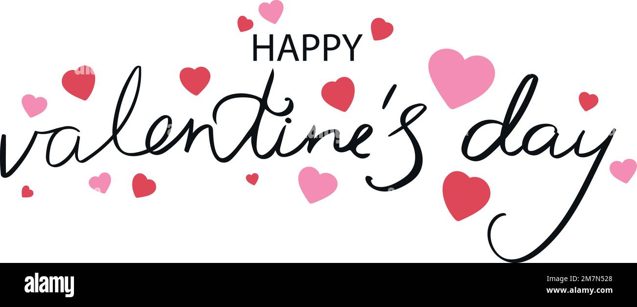 Happy Valentine's Day. Handwriting. Hearts. Pink and red. For love card ...