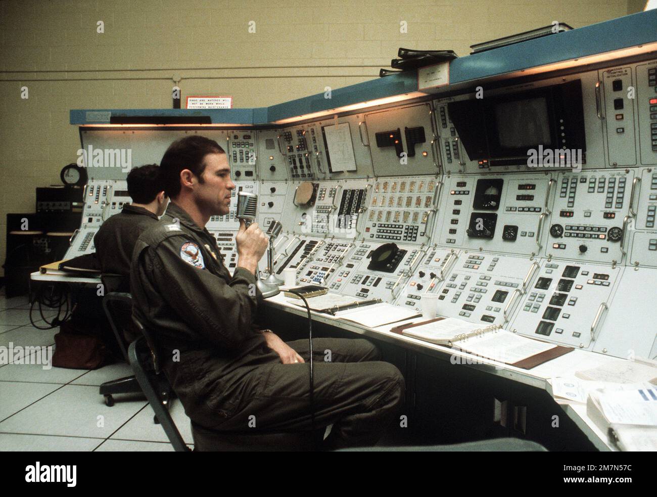 An Air Force captain monitors a control panel at the headquarters ...
