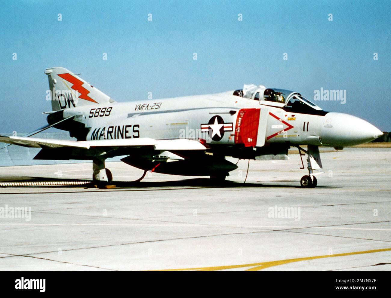Right front view of a Marine F-4 Phantom aircraft sitting on the flight ...