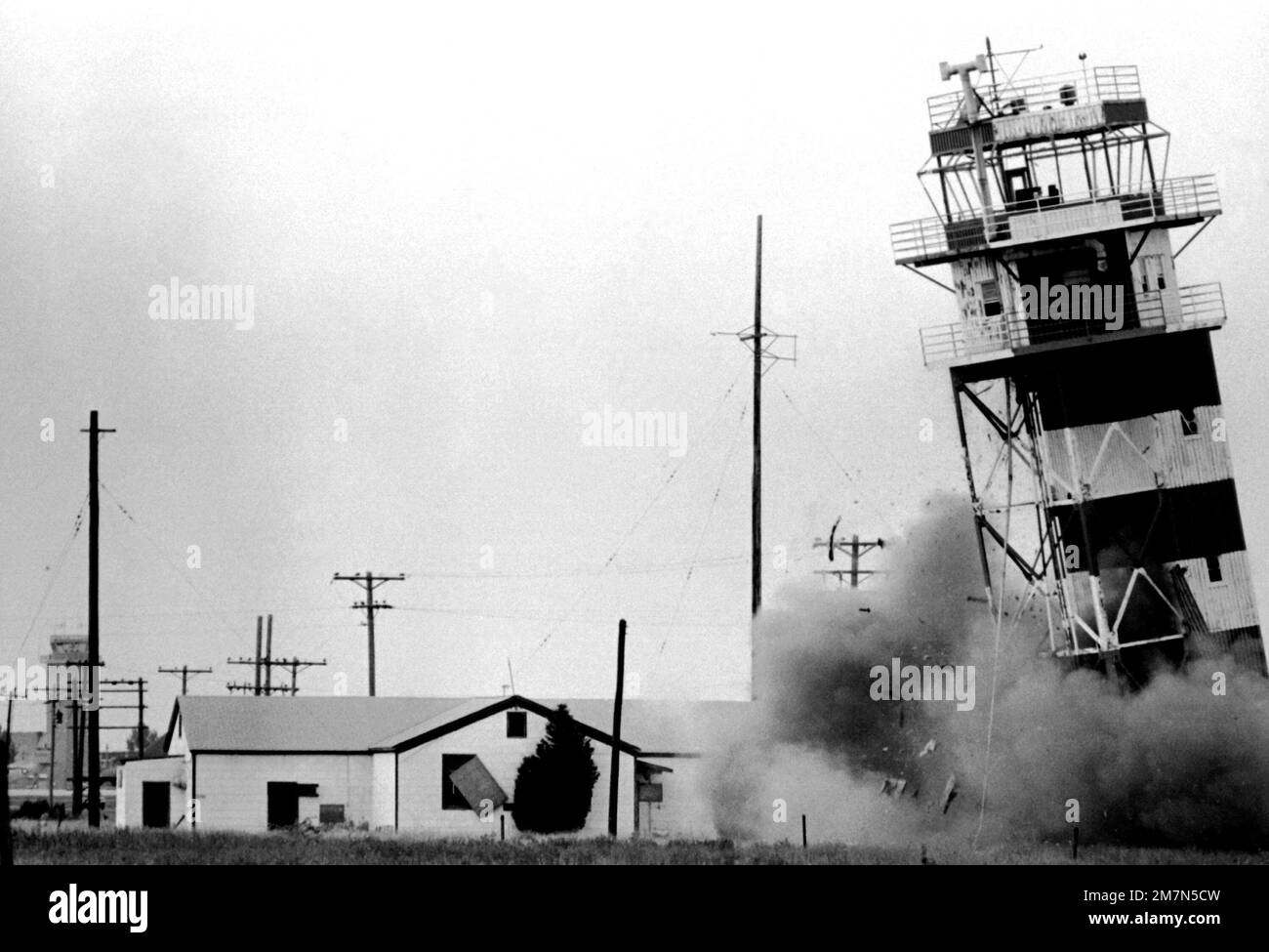 An explosive charge is put off under the old air control tower ...