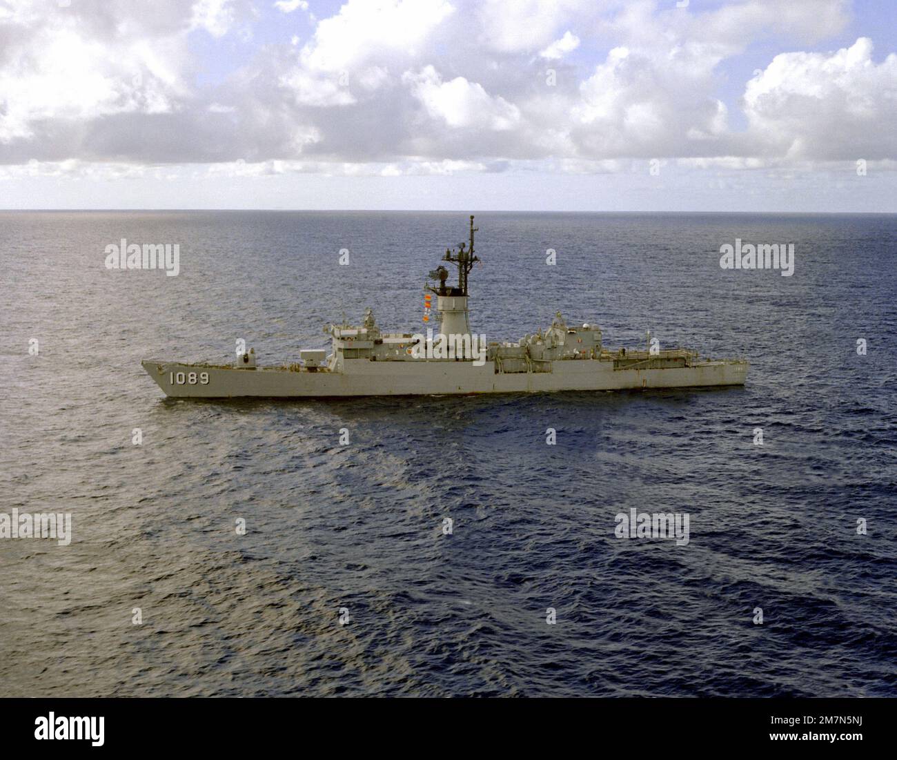 An aerial port beam view of the frigate USS JESSE L. BROWN (FF-1089 ...