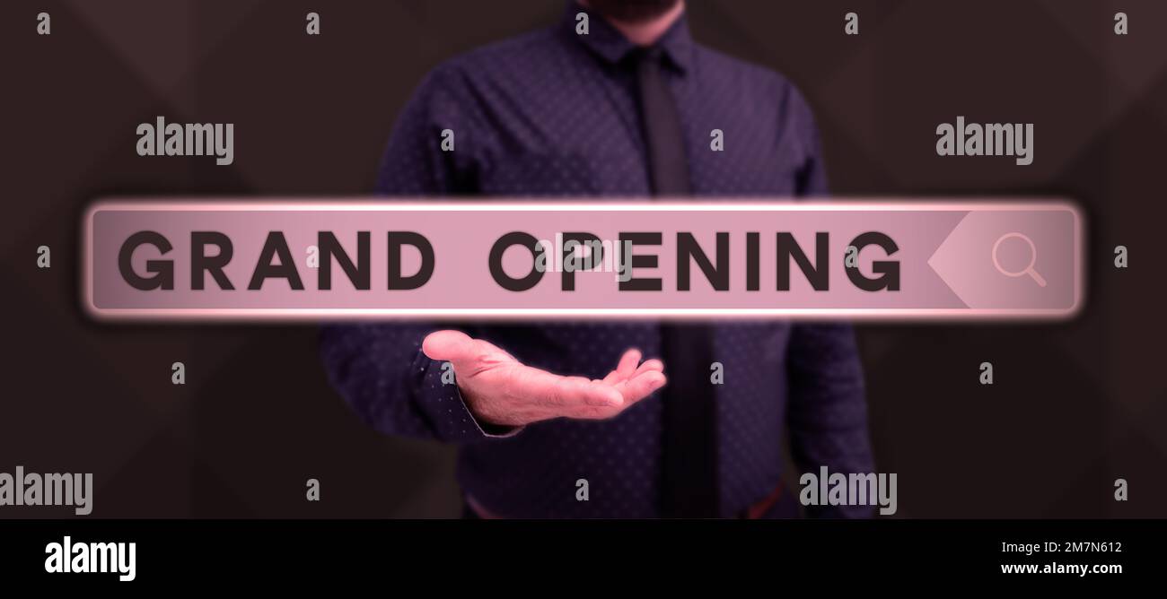 Conceptual display Grand Opening. Business approach Ribbon Cutting New ...