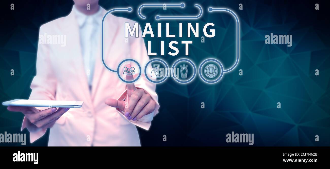 Conceptual display Mailing List. Word for list of people who subscribe ...