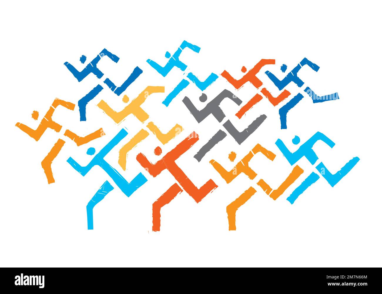 Runners competition, marathon, jogging. Colorful grunge stylized illustration of race runners ...