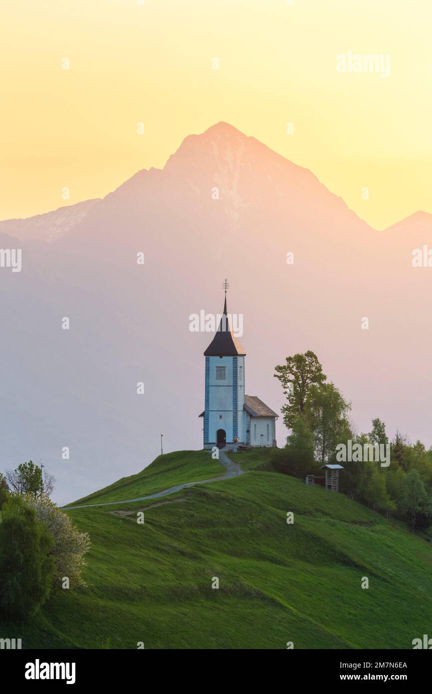 The iconic Jamik church, with Mount Triglav on the background at ...