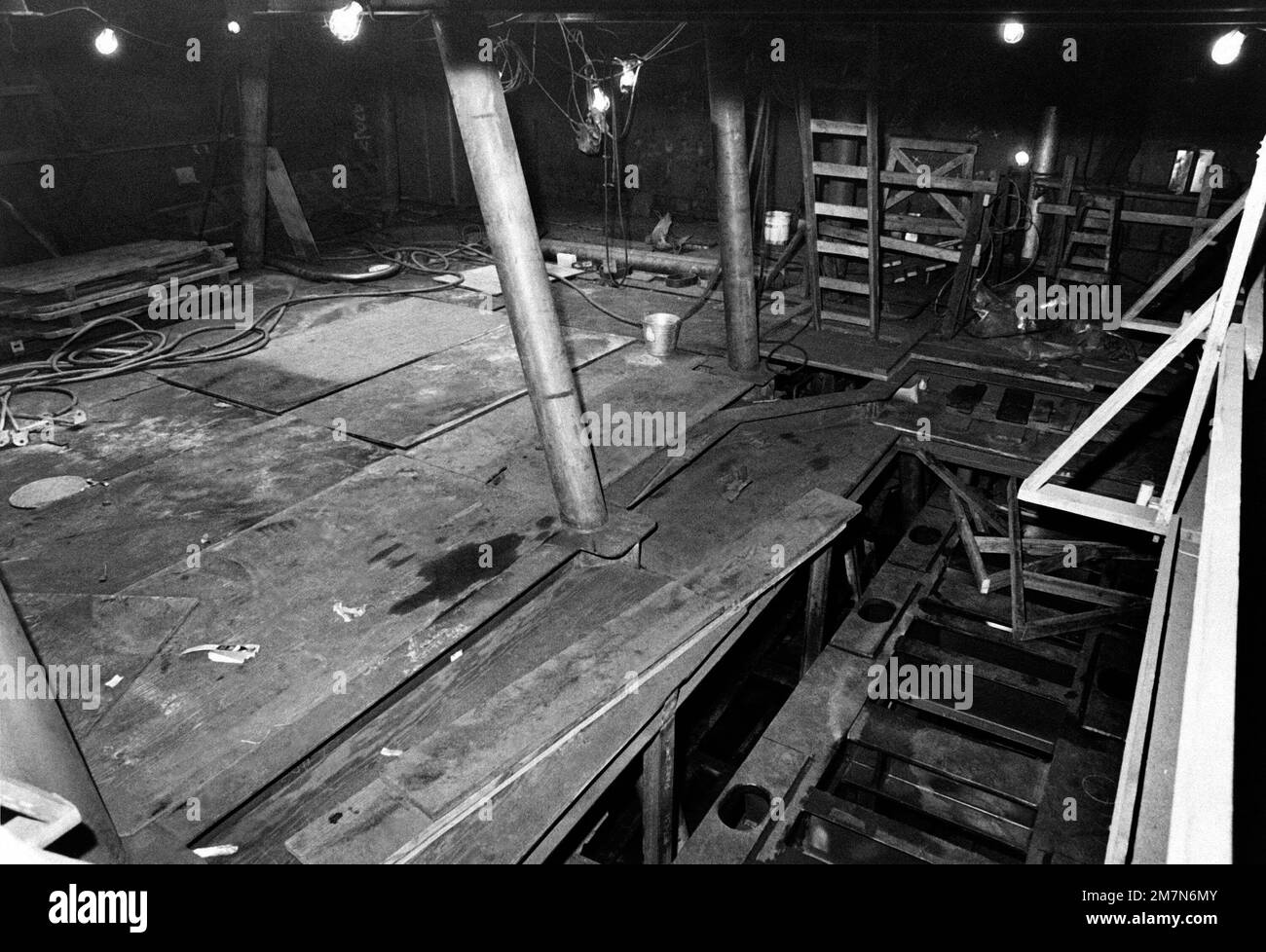 An interior view of auxiliary machine room No. 2 on the guided missile ...