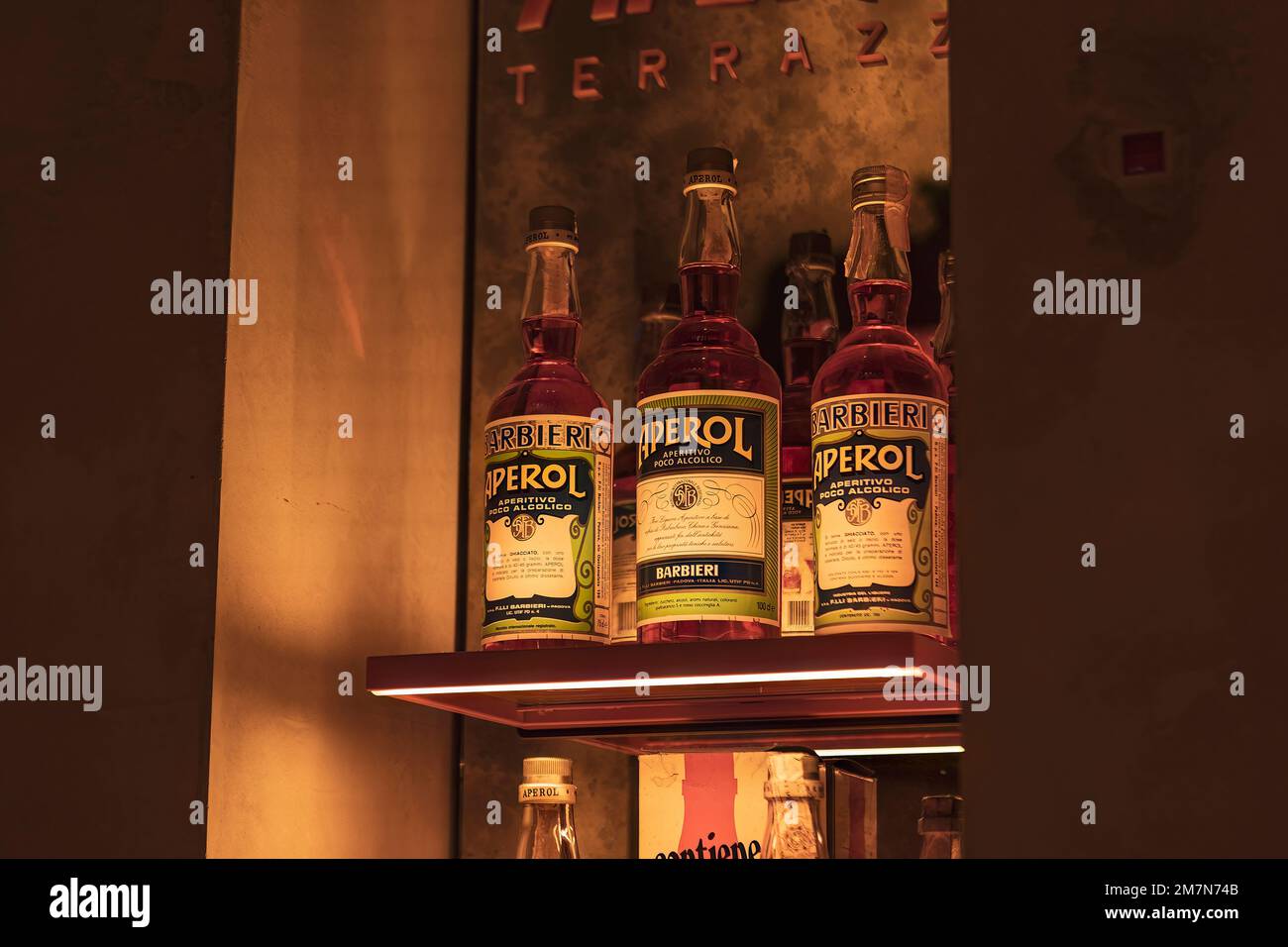 Venice, Italy 6 January 2023: Aperol bottles detail Stock Photo - Alamy