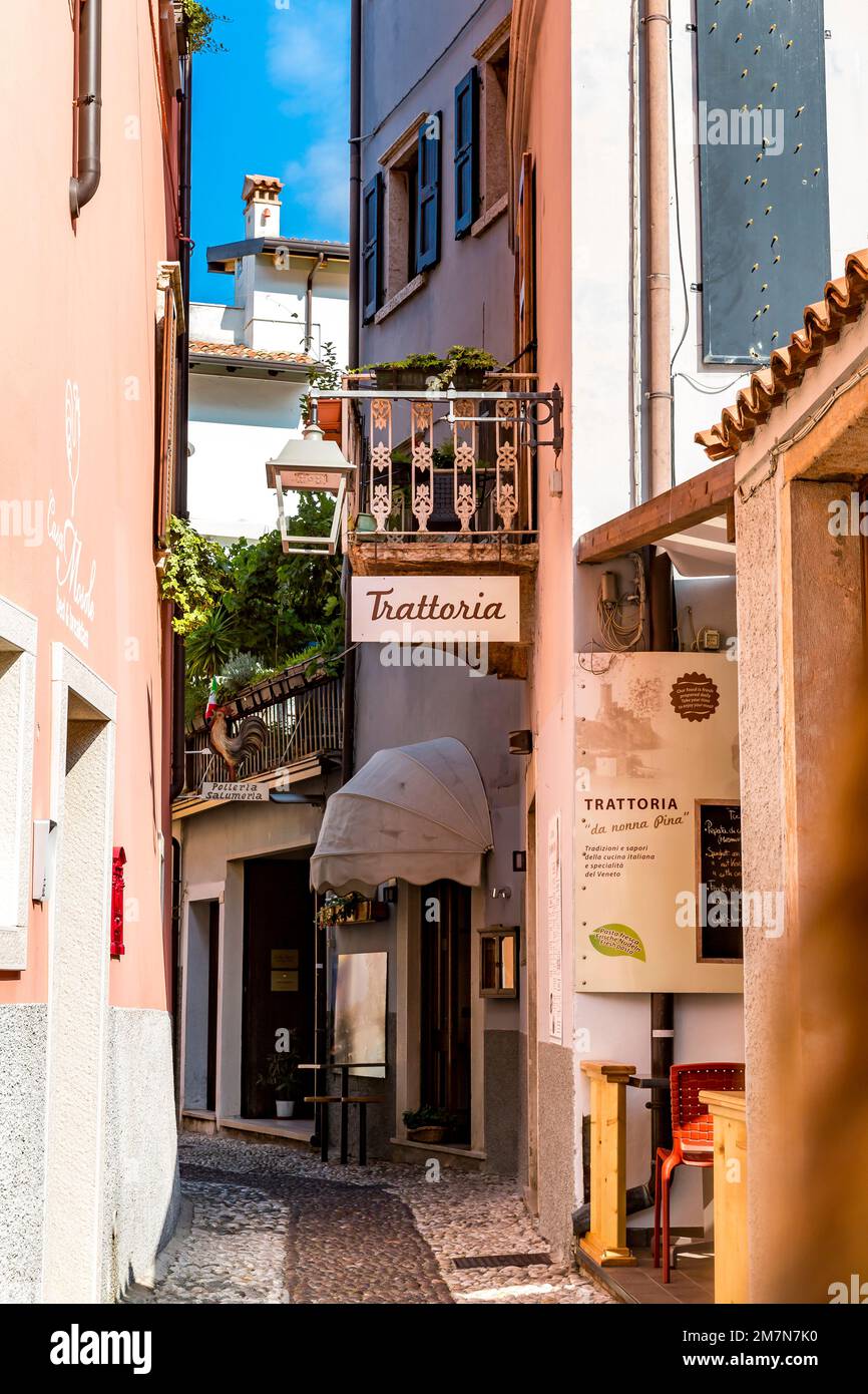 Pasta store, Narrow Street, Malcesine, Lake Garda, Italy, Europe Stock ...