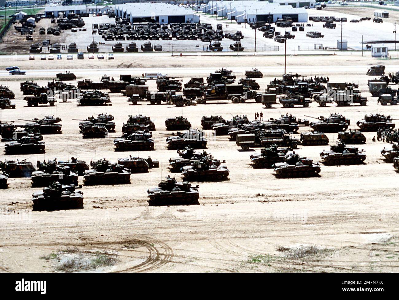 An aerial view of the tank marshalling area during joint Air Force and ...