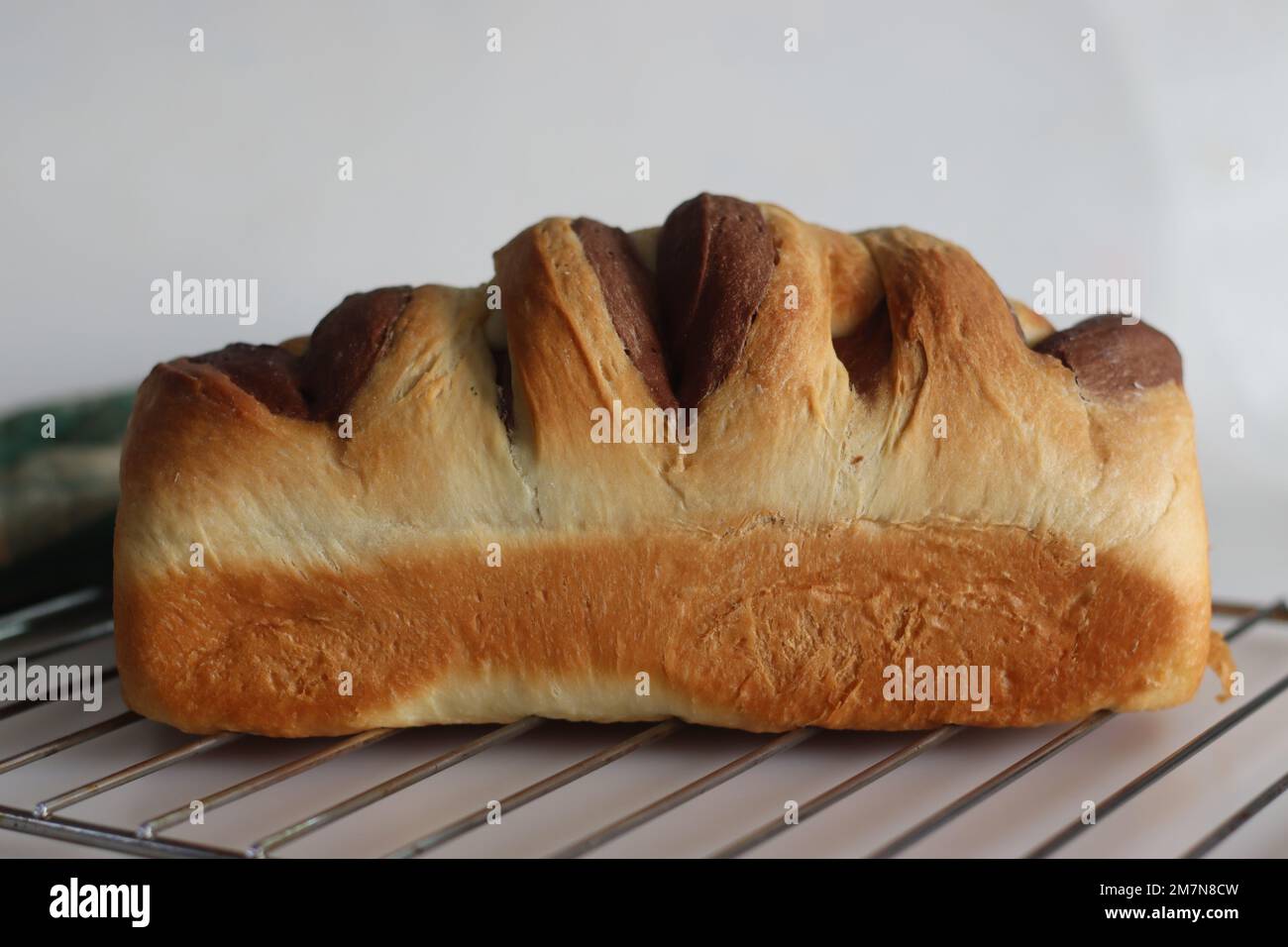 Vanilla Chocolate Swirl Bread loaf. It is a delicious, bakery style ...