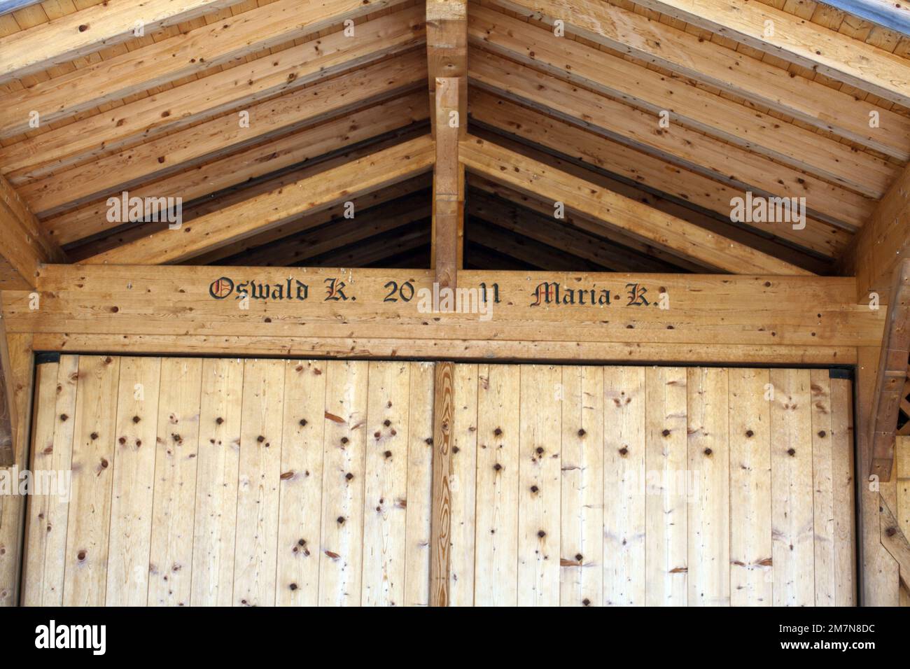Wooden construction of a barn with year of construction in the South ...