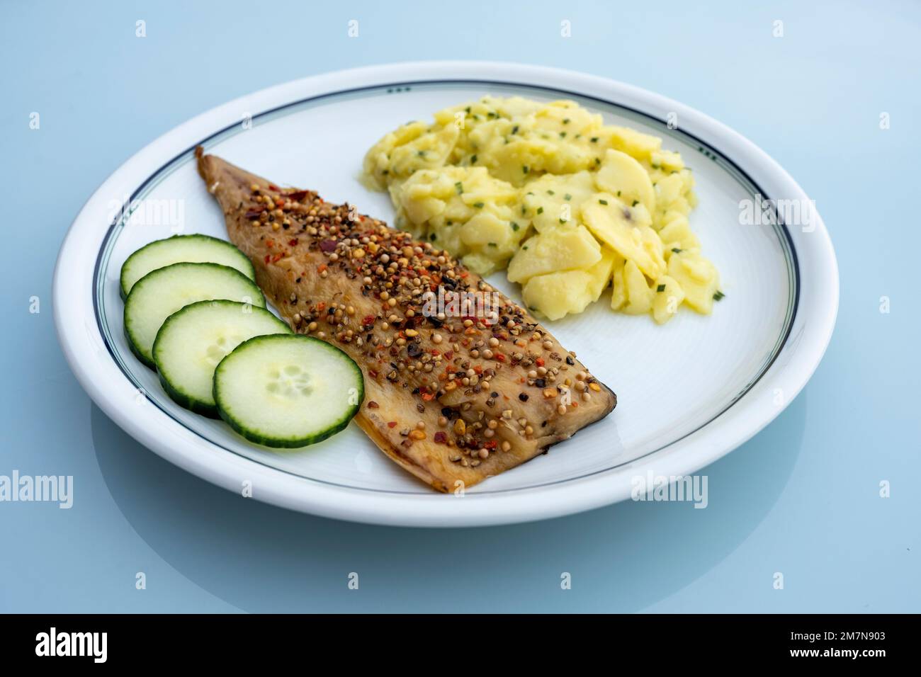 Pepper mackerel with garnish Stock Photo - Alamy