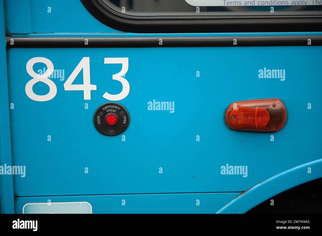 843 Blue Bus number Stock Photo - Alamy