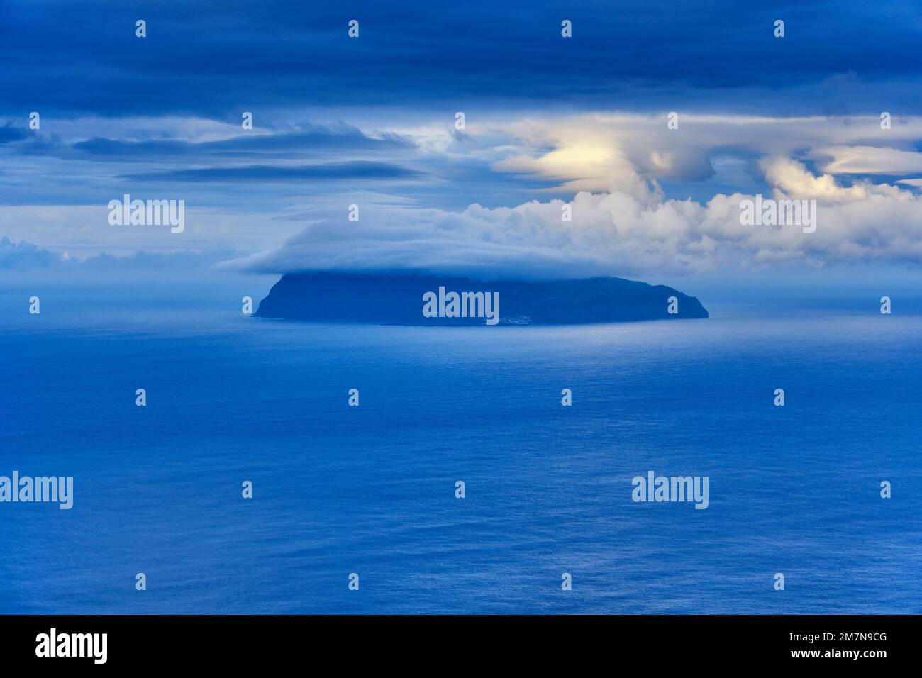 The tiny and imposing inhabited island of Corvo in the middle of the ...