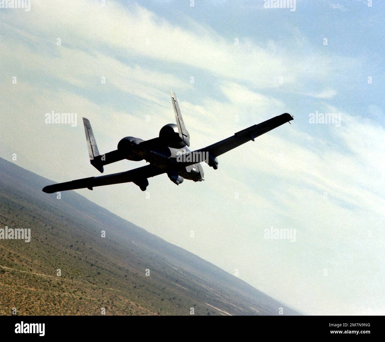 A rear underside view of an A-10 Thunderbolt II aircraft during the ...